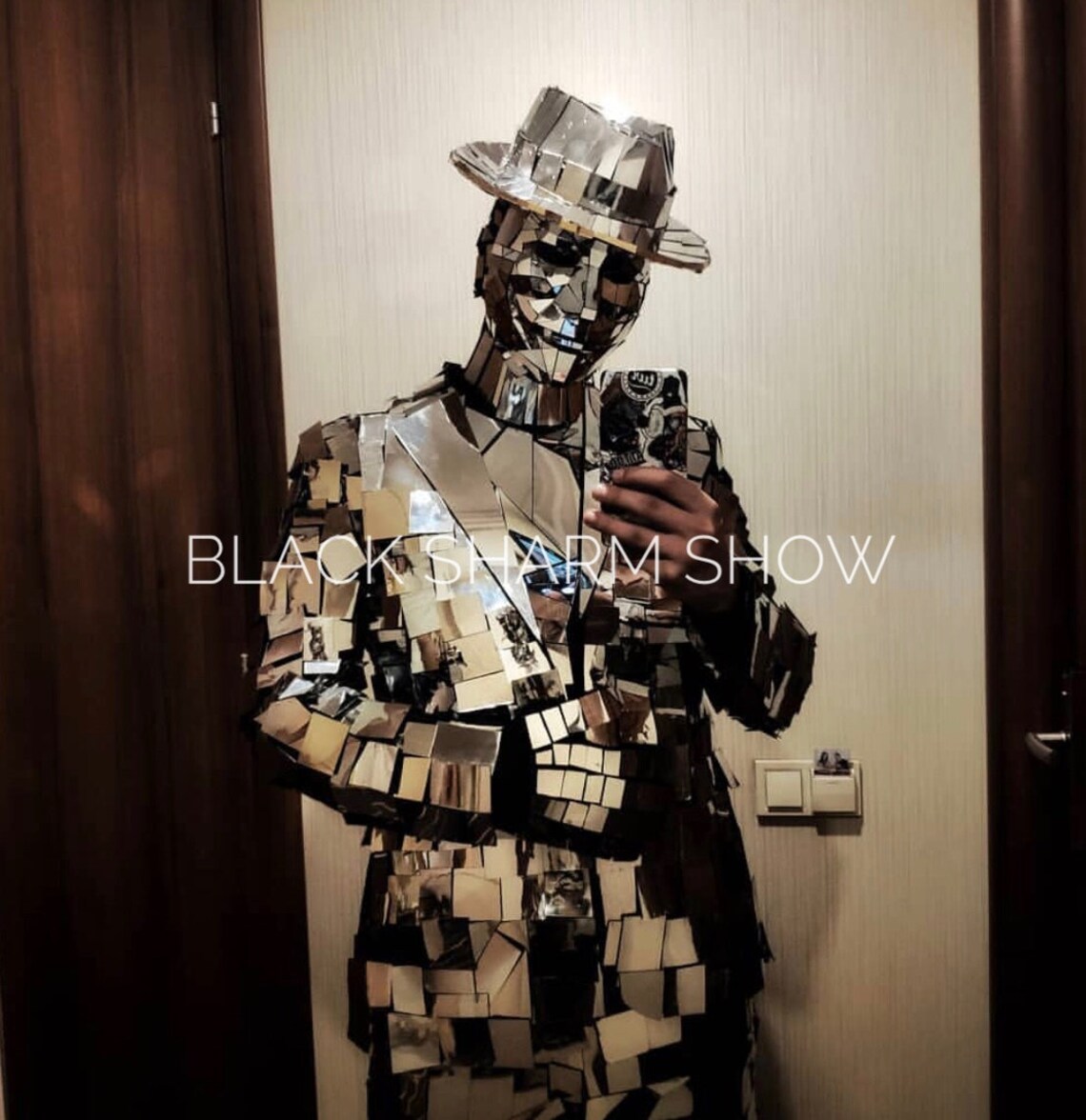 Mirrored Men's classic Suit Made of Mirror Plastic for Men Style Broken ...