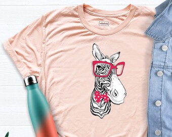 Zebra Shirt, Nerdy Glasses Zebra Tee T-shirt, Hipster Safari Animal ...
