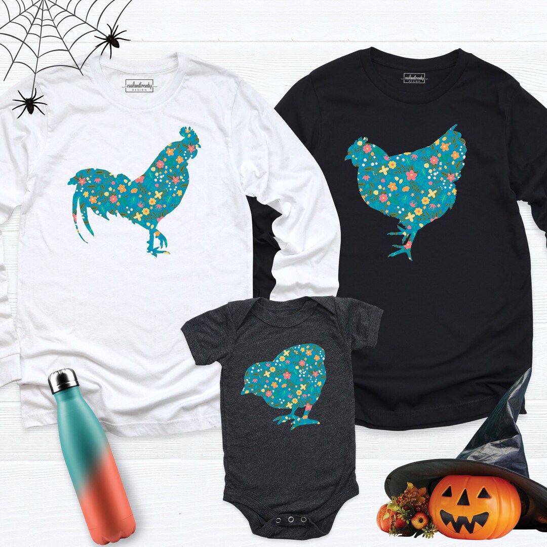 Floral Chicken Family Long Sleeve, Chick Rooster Long Sleeve, Farm Life ...