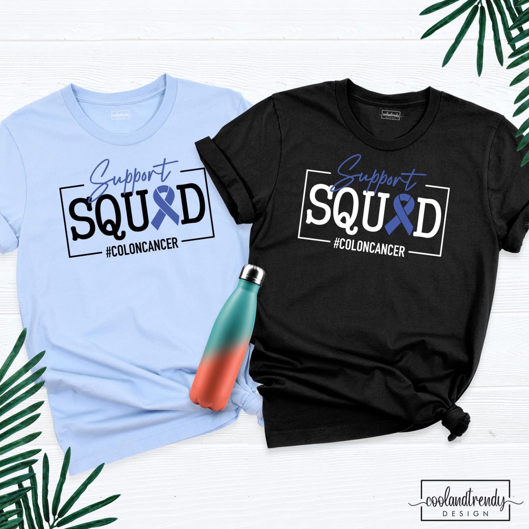 Colon Cancer Shirt, Support Squad Tshirt, Custom Blue Ribbon Cancer ...