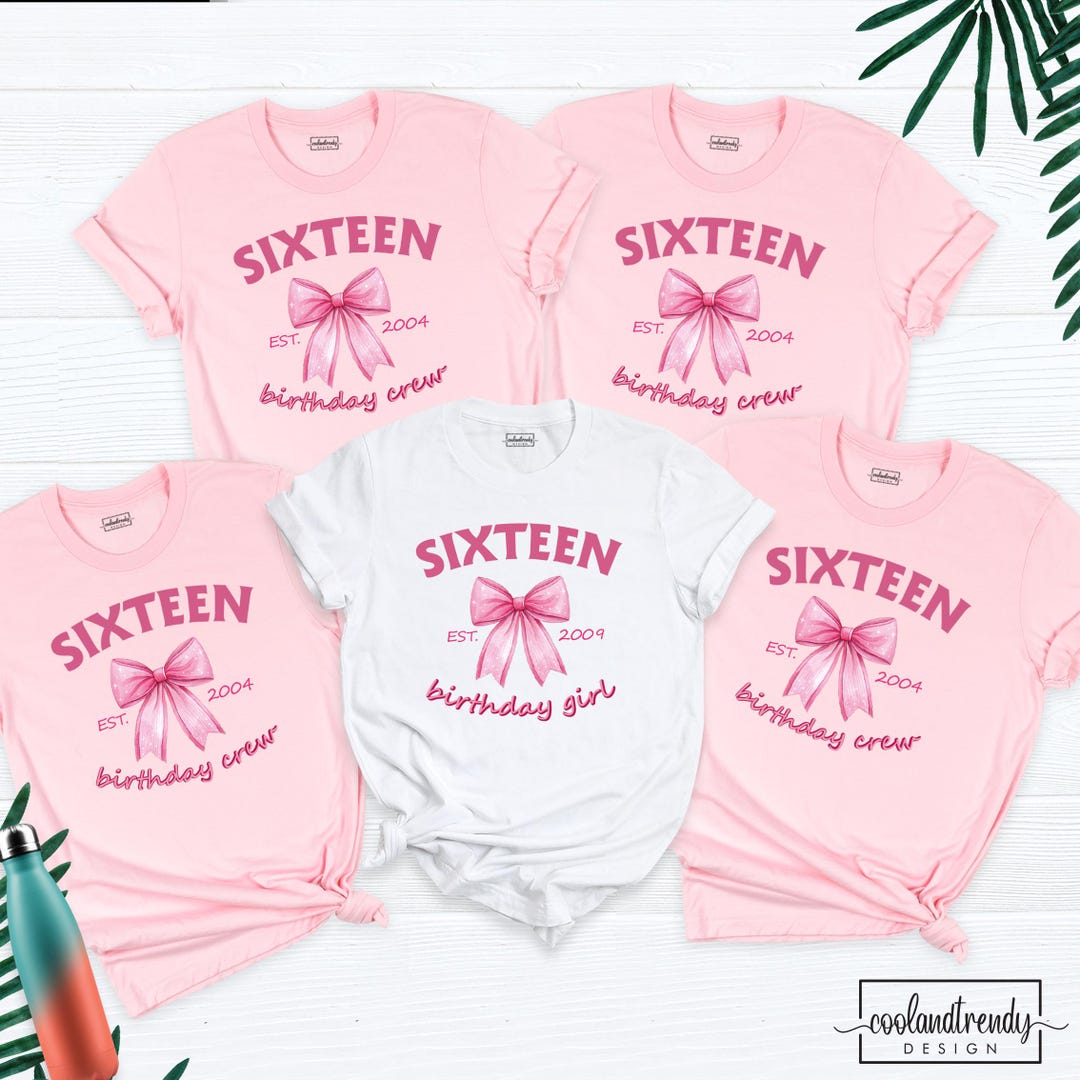 Pink Bow Custom Birthday Girl Shirt Tee 16th Birthday Crew Shirt ...