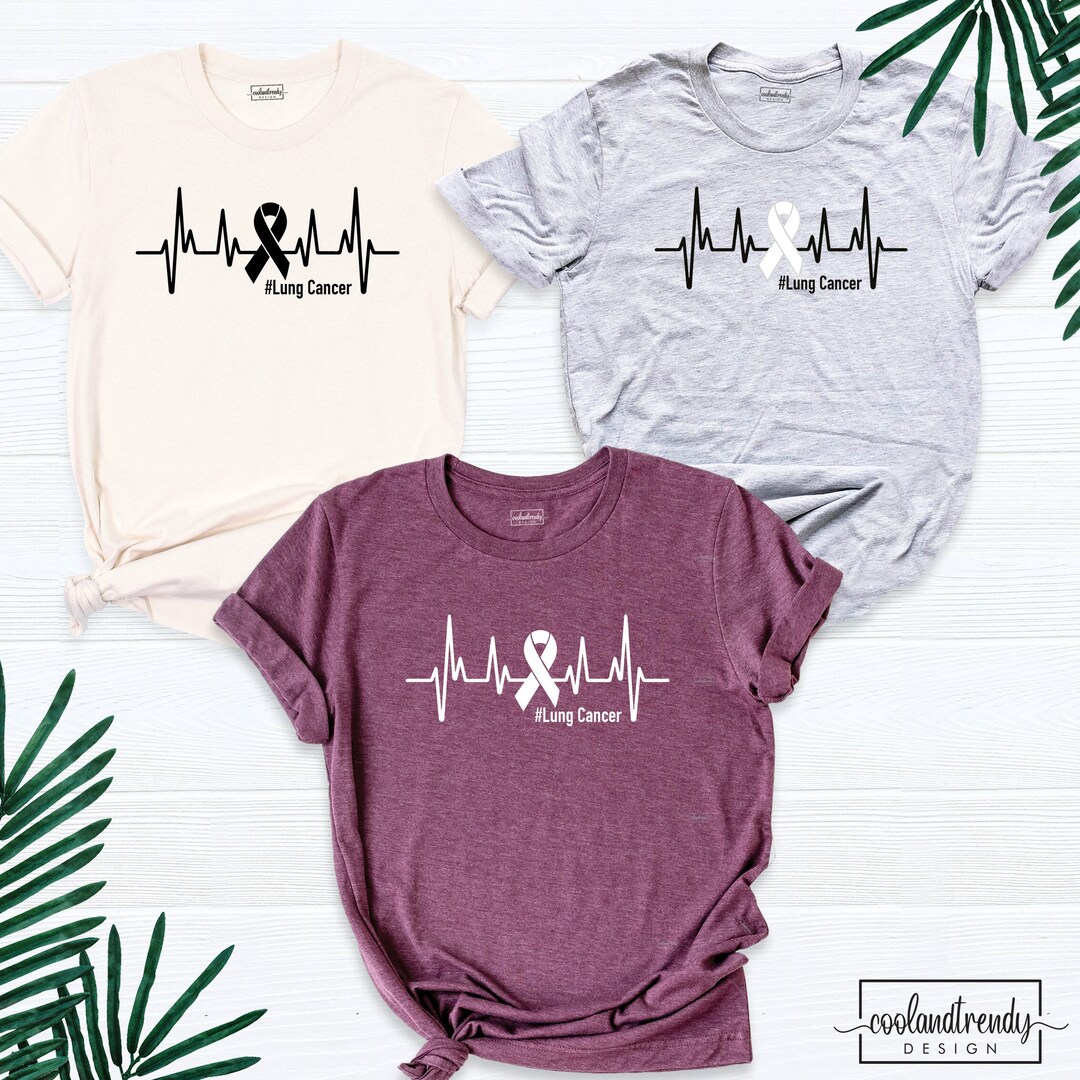 Heartbeat Lung Cancer White Ribbon Shirt, Cancer Awareness Tee, Lung ...