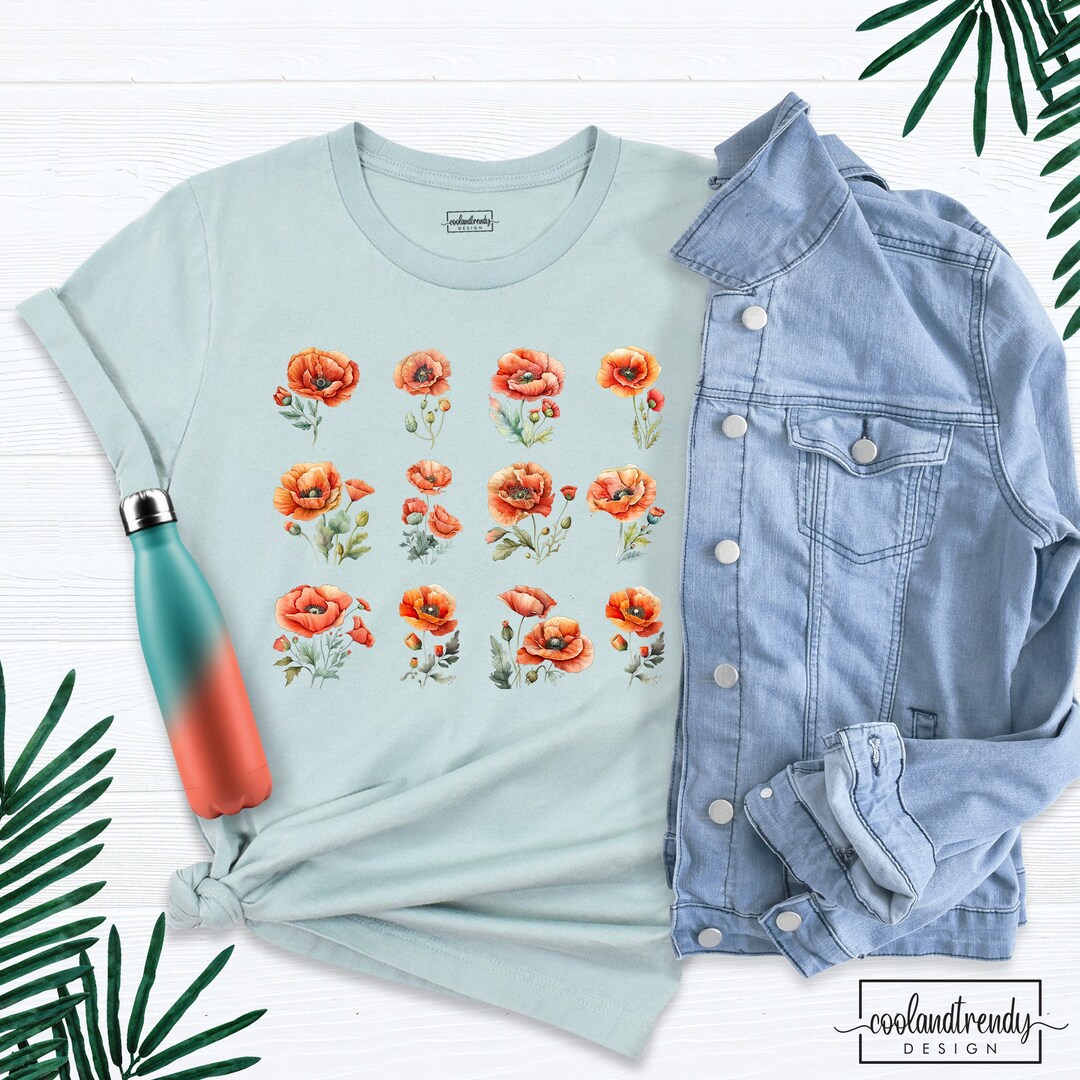 Watercolor Poppy Flowers Shirt, Spring Shirt, Botanical Shirt, Red ...