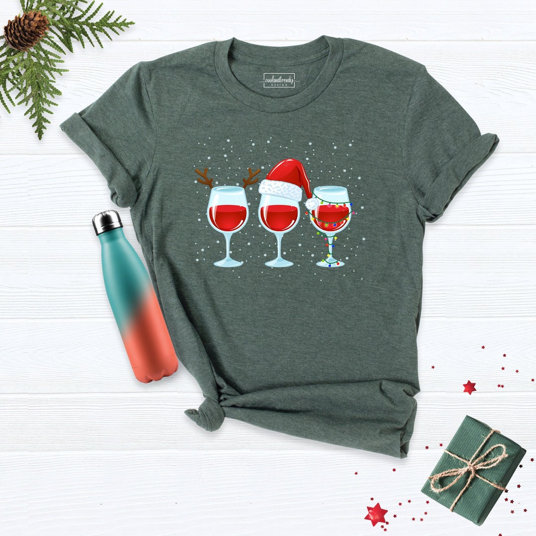Three Christmas Wine Glasses Shirt, Santa Wine Glass Tshirt, Christmas ...