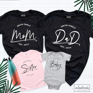 Family Matching Tee, Custom Name EST Year Shirt, Family Anniversary ...