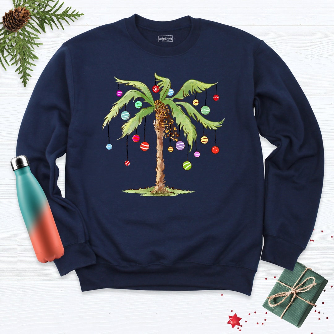 Christmas Palm Tree Lights Sweatshirt, Beach Aloha Christmas Tee, Santa ...