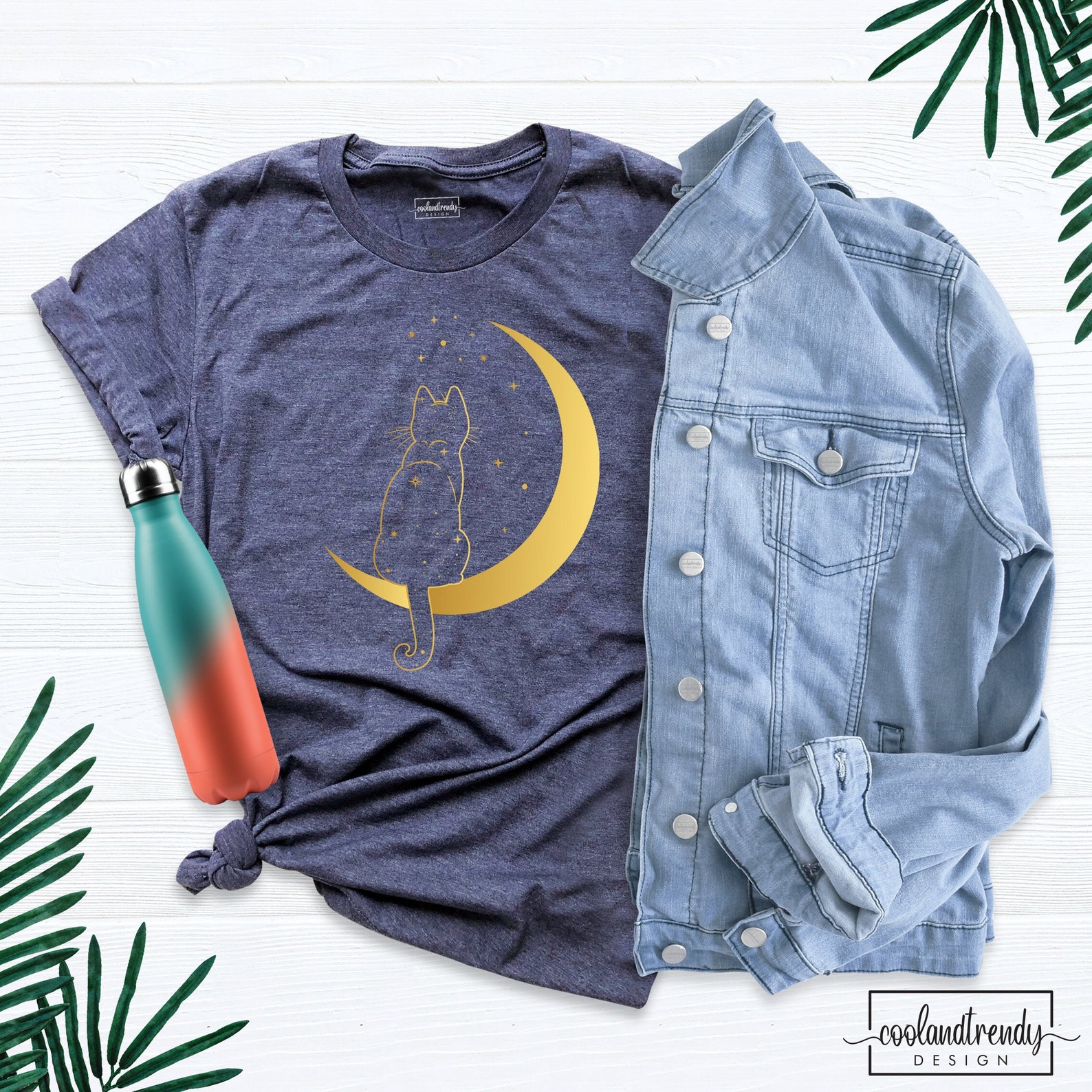 Moon Cat Shirt, Dark Cat Sitting on Moon Shirt, Cat Shirt, Moon Shirt ...