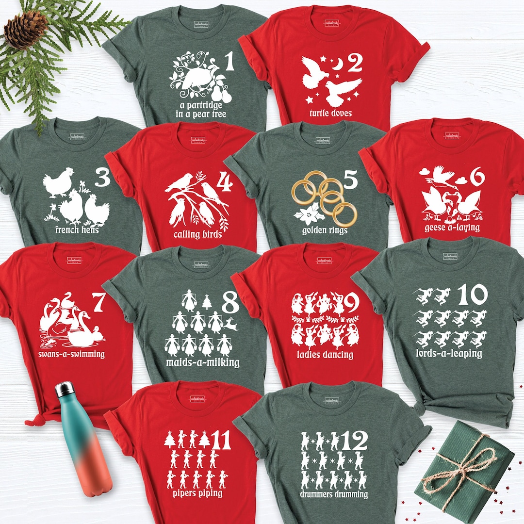 12 Days of Christmas Family Group Tee, Twelve Christmas Days Family ...