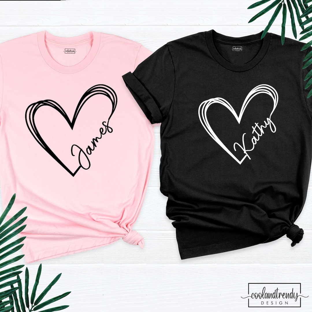 Personalized Name Heart Valentines Day Shirt Couple Matching Tee ...