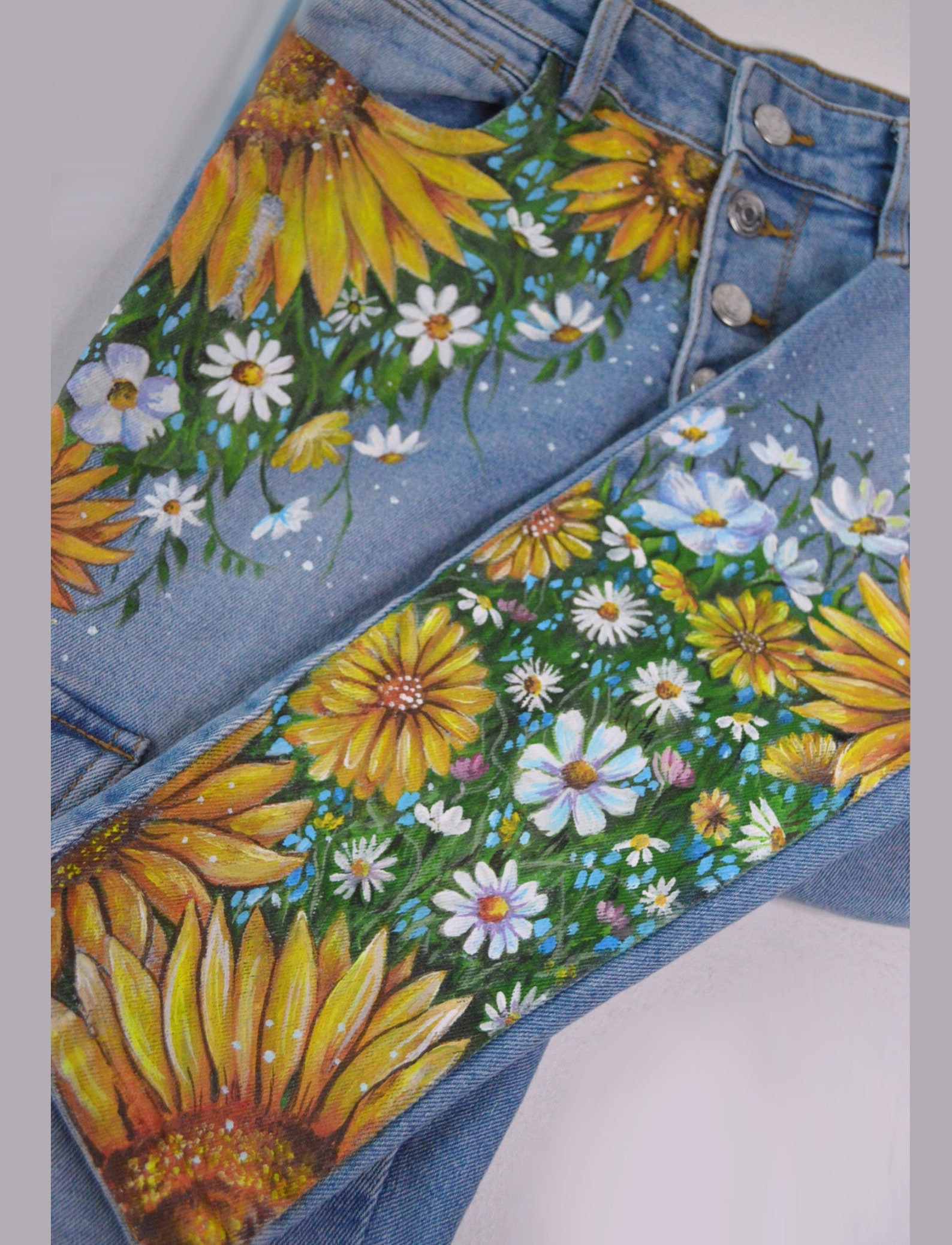 Woman Denim Handpainted Custom Pants With Sunflower/birthday Gift ...