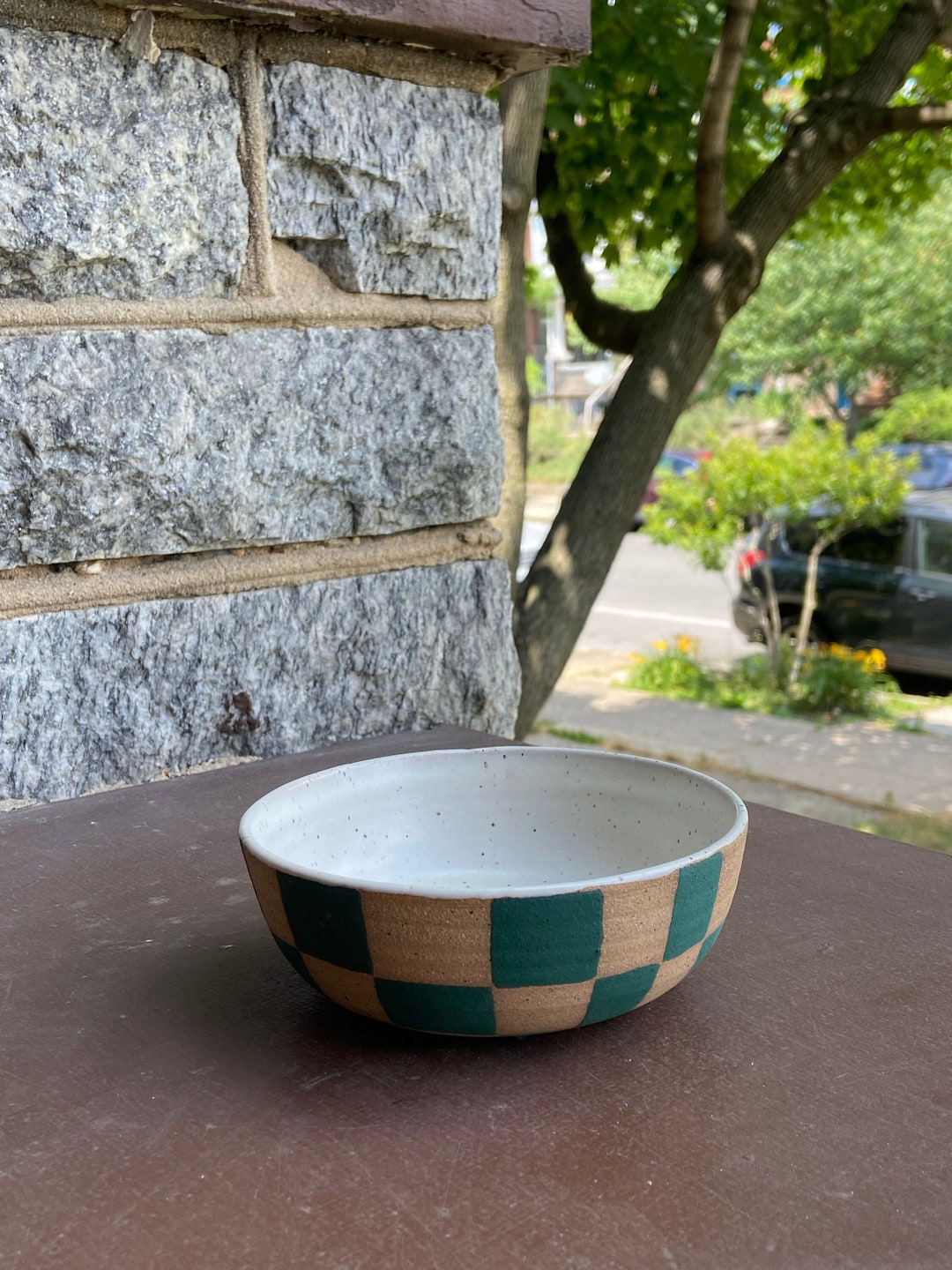 Green Checkered Ceramic Bowl Jewelry Dish Side Dish Handmade Dish-ware ...