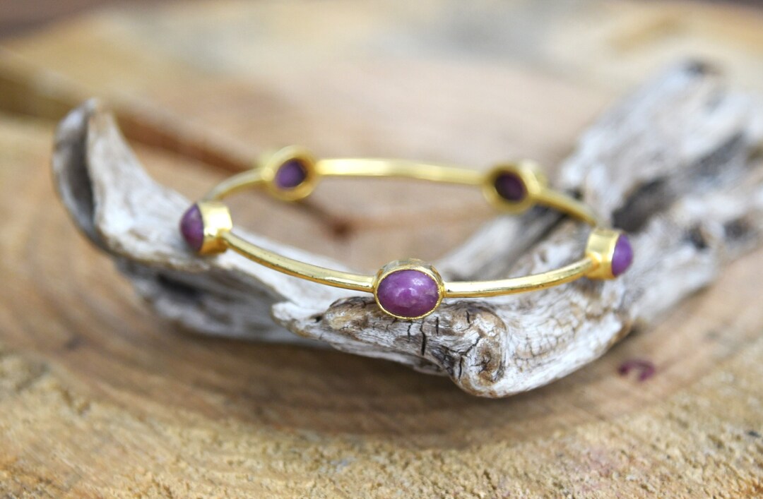 Gold Plated Ruby Bangle Bracelet - Etsy