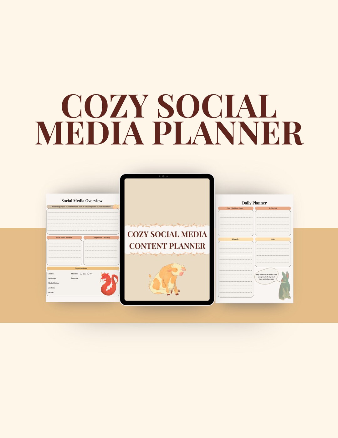 Cozy Social Media Content Calendar, Planner, Digital Content Planner ...