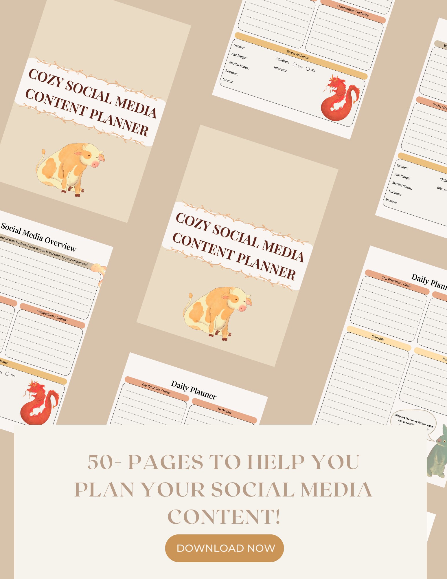 Cozy Social Media Content Calendar, Planner, Digital Content Planner ...