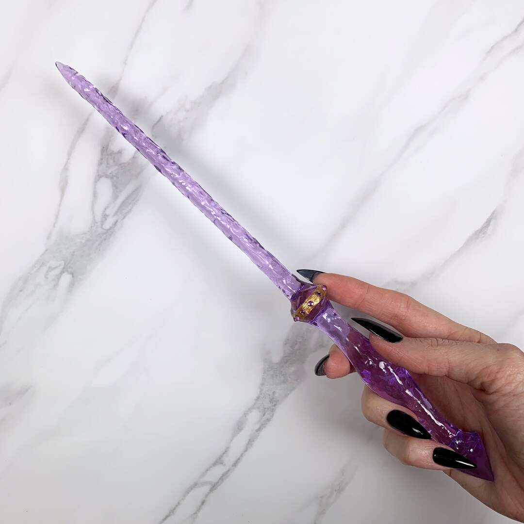 Purple With Gold Paint and Jewels Stiletto Design Handmade - Etsy