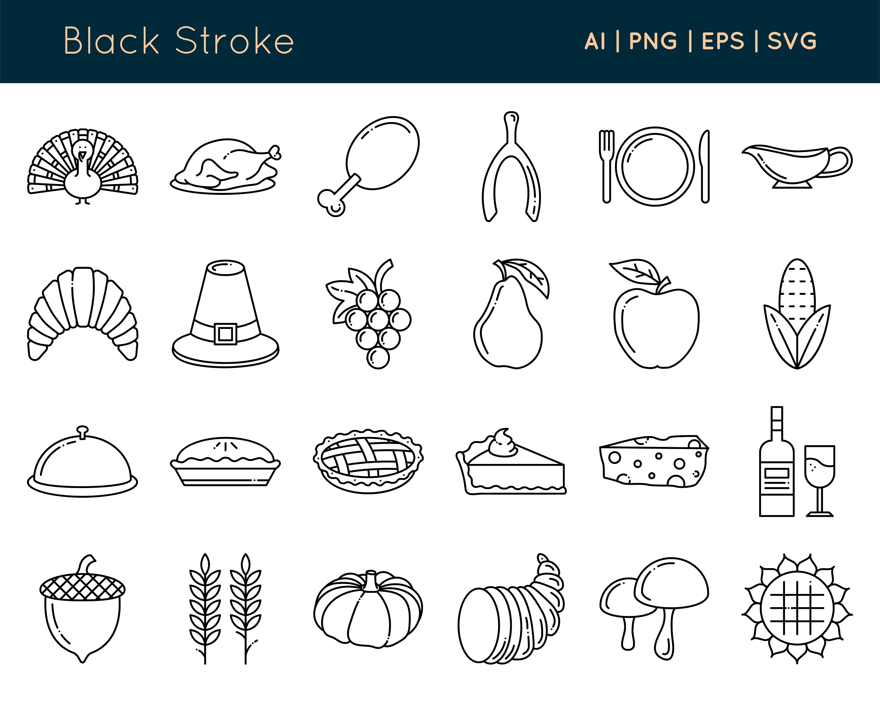 Thanksgiving Icons Digital Download for Design and Web Ai Eps Png and ...