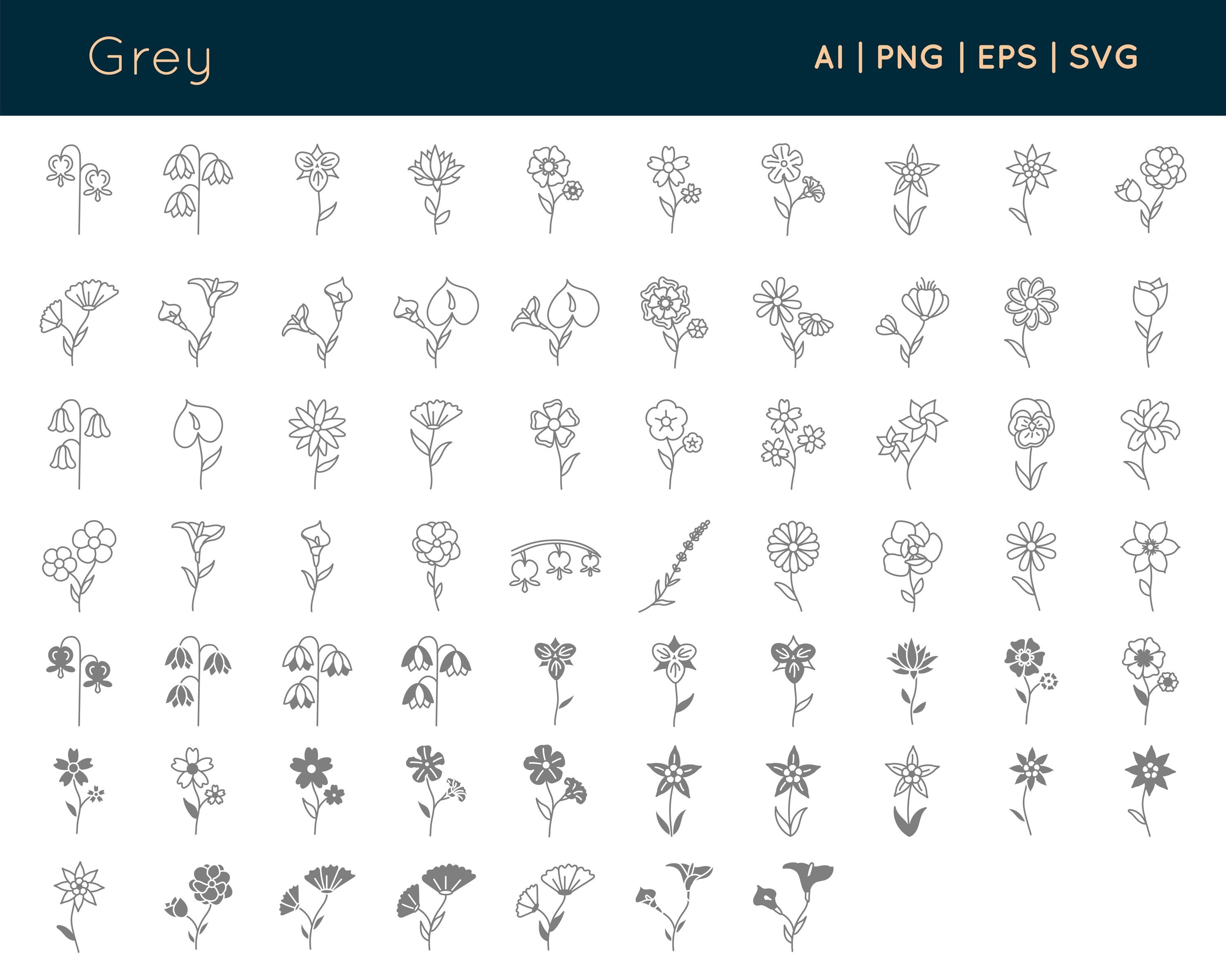Flower Stem Icons | Digital Download | for Design and Web | Ai Eps Png ...