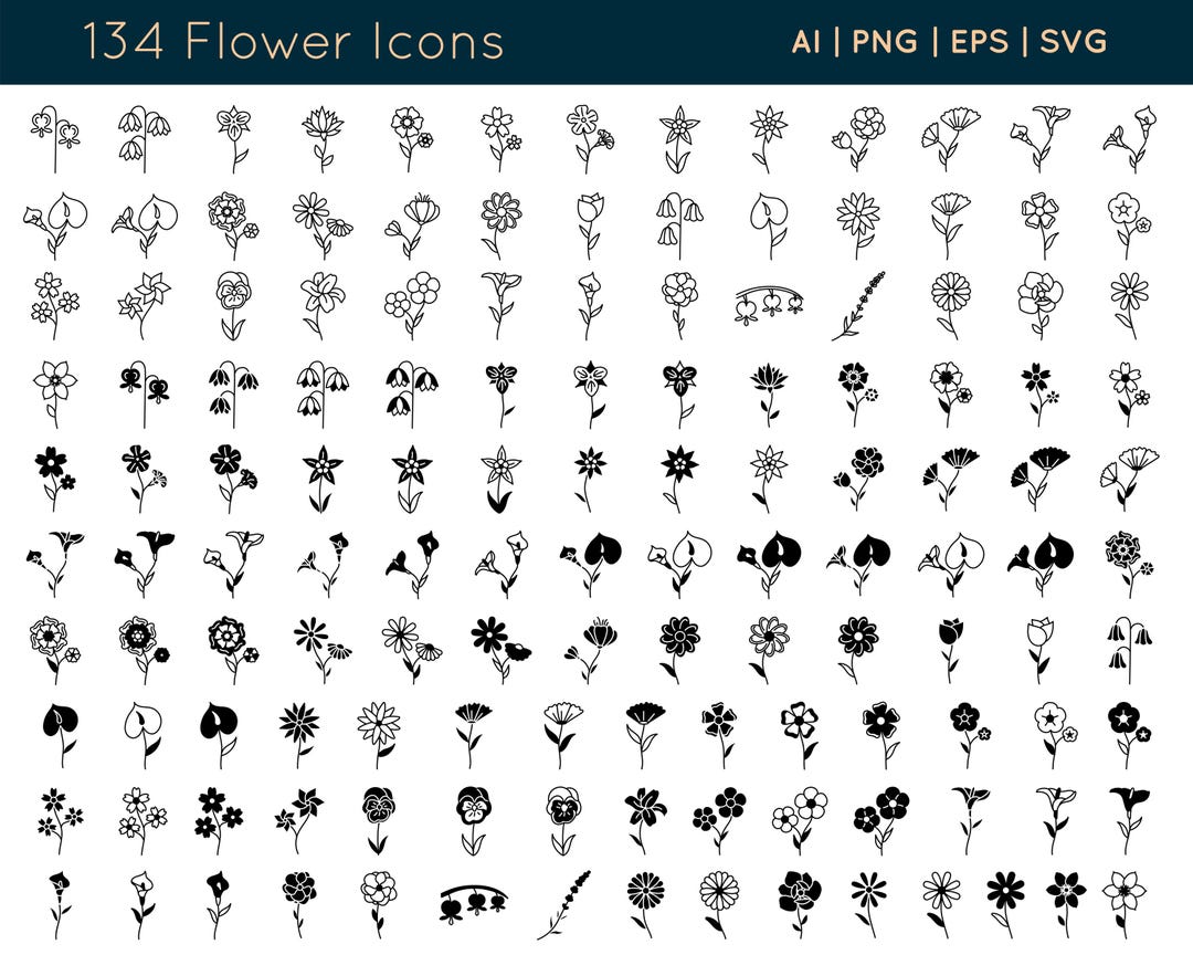 Flower Stem Icons | Digital Download | for Design and Web | Ai Eps Png ...