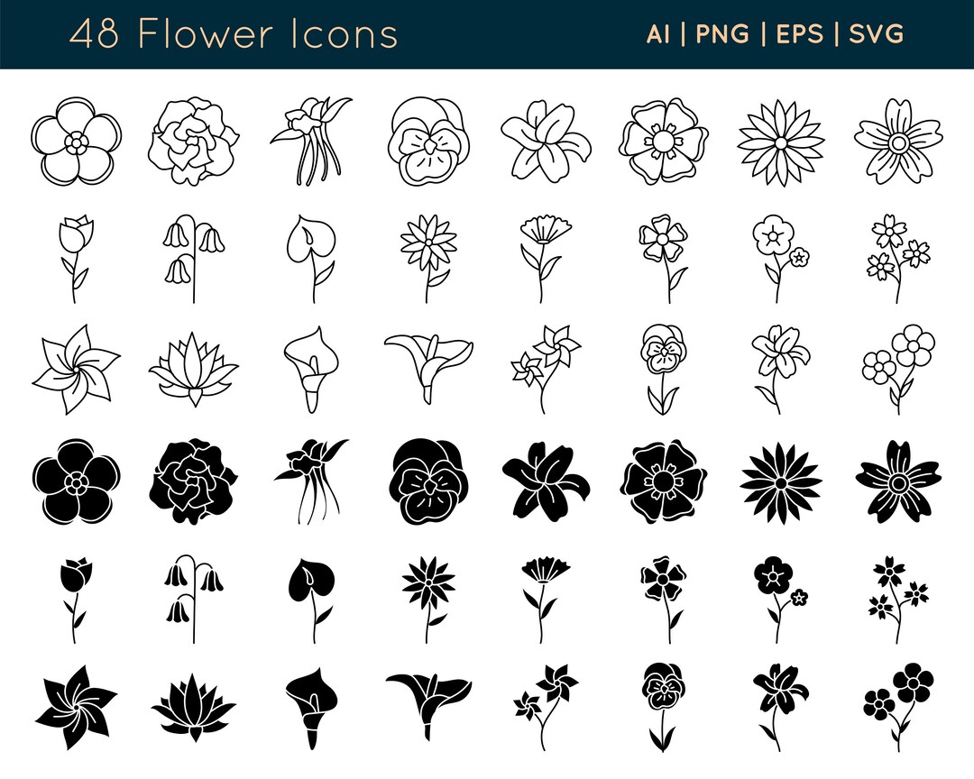 Flower Icons Digital Download for Design and Web Ai Eps - Etsy