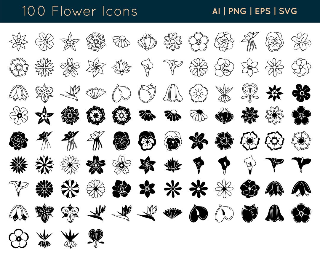 Flower Icons | Digital Download | for Design and Web | Ai Eps Png and ...