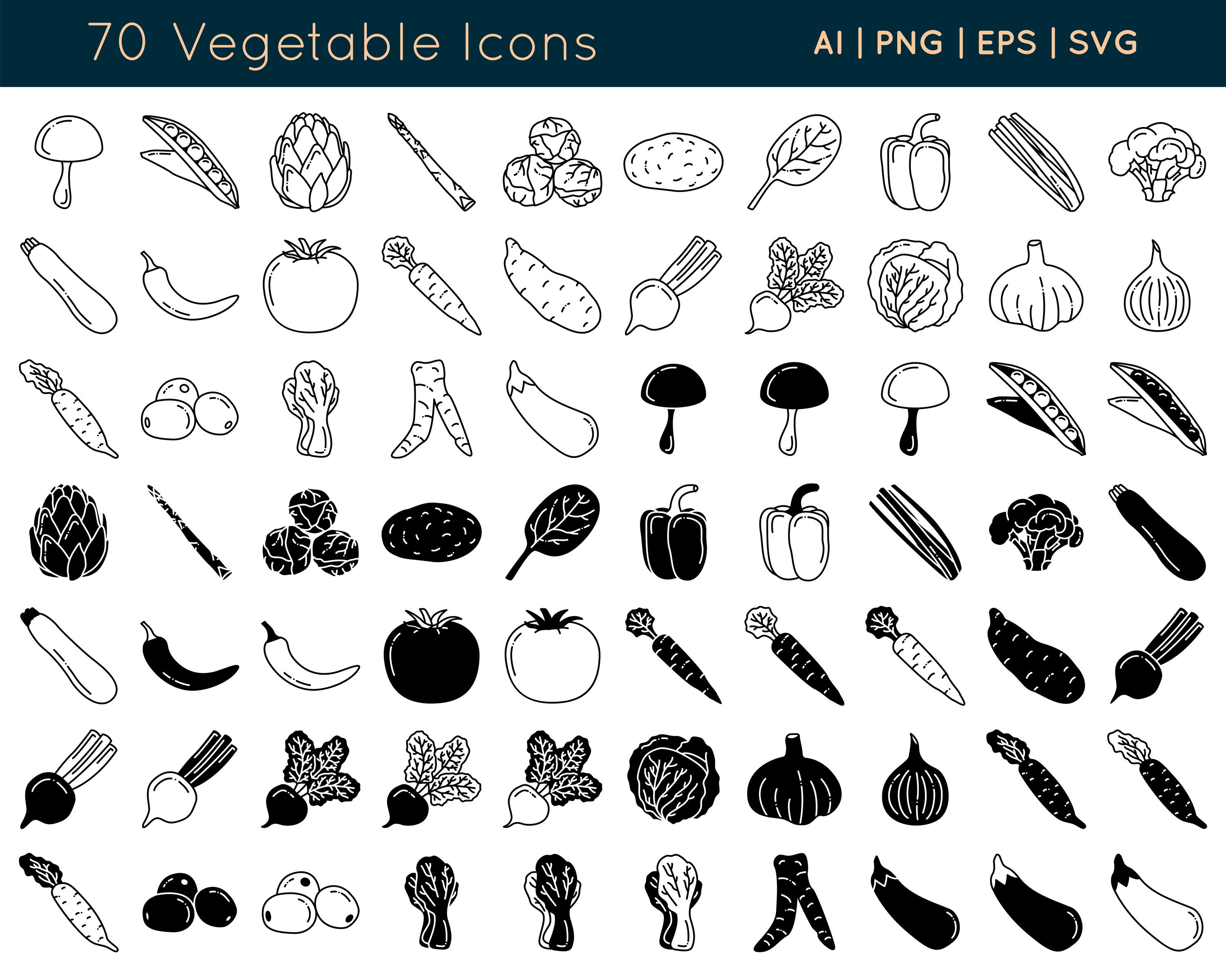 Vegetable Icons | Veggies | Digital Download | for Design and Web | Ai ...