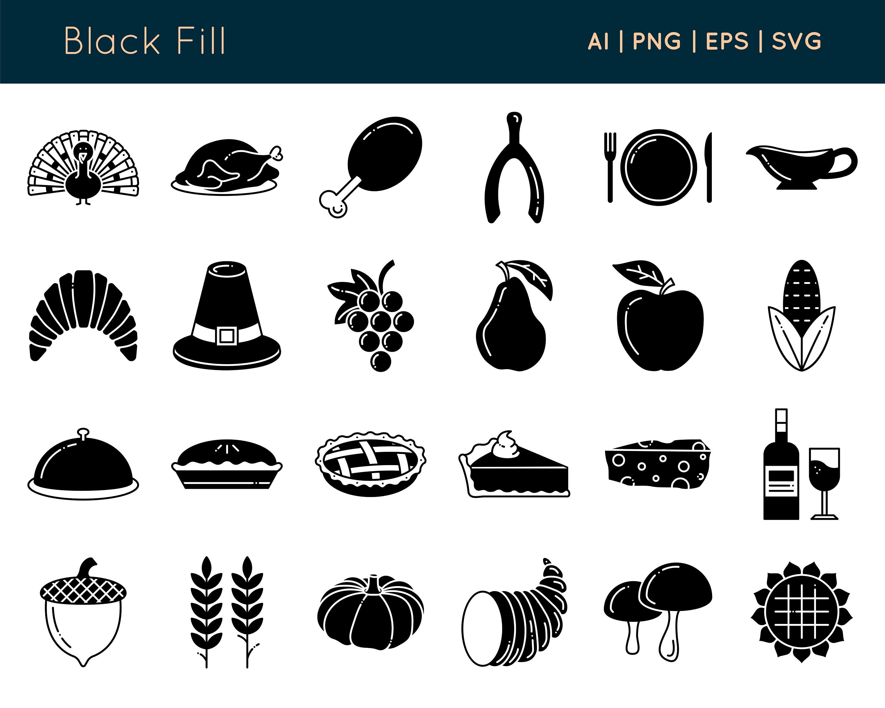 Thanksgiving Icons Digital Download for Design and Web Ai Eps Png and ...
