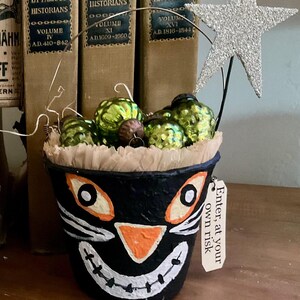 Black Cat Candy Pail With Reproduction Glass Kugal Ornaments - Etsy