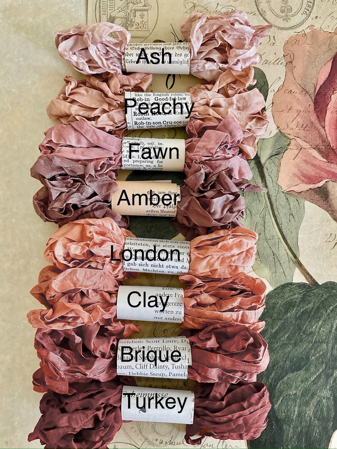 ASST CLAY Rayon Crinkle Ribbon Binding Shades of CLAY 5 Yards Each ...