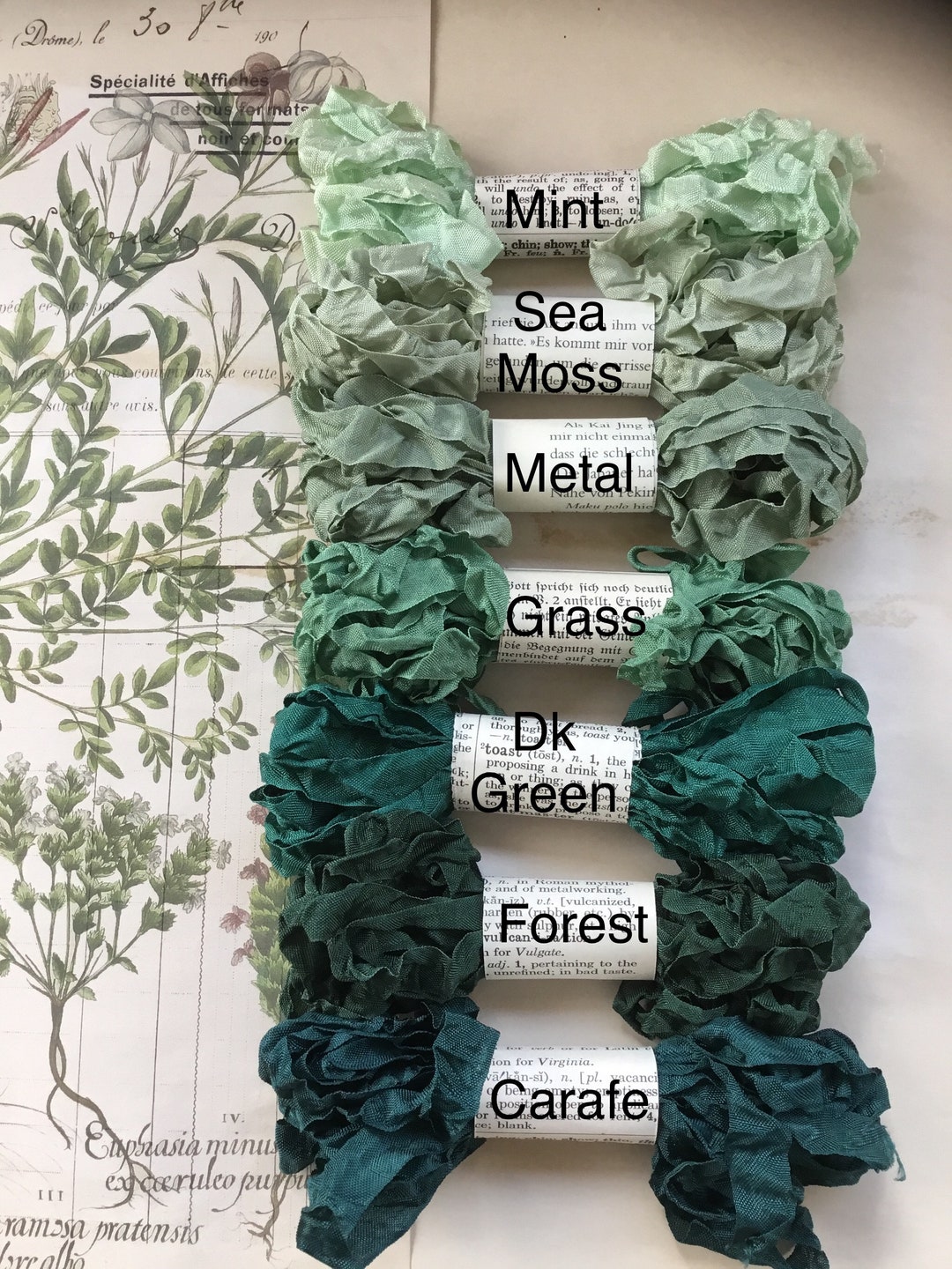 ASST GREEN Rayon Crinkle Ribbon Binding Shades of GREEN 5 Yards Each ...