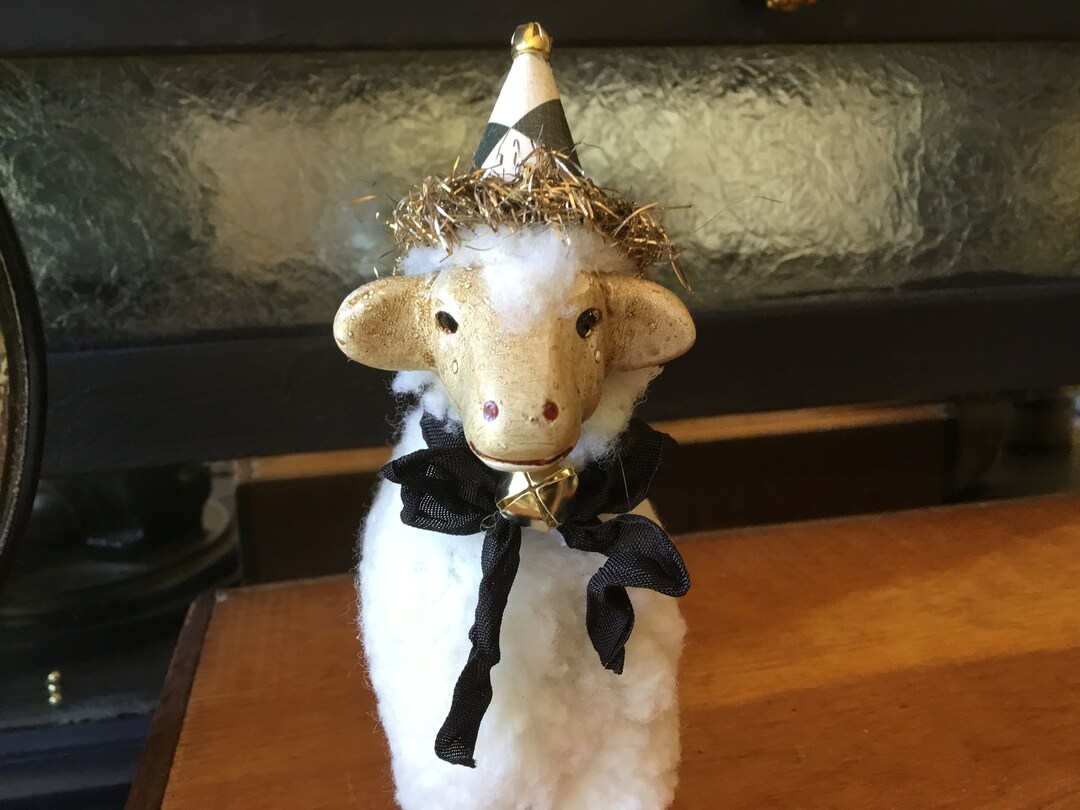 LARGE Party Sheep German Style Putz Sheep With Paperhat and 1940s ...