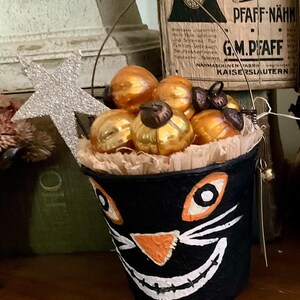 Black Cat Candy Pail With Reproduction Glass Kugal Ornaments - Etsy