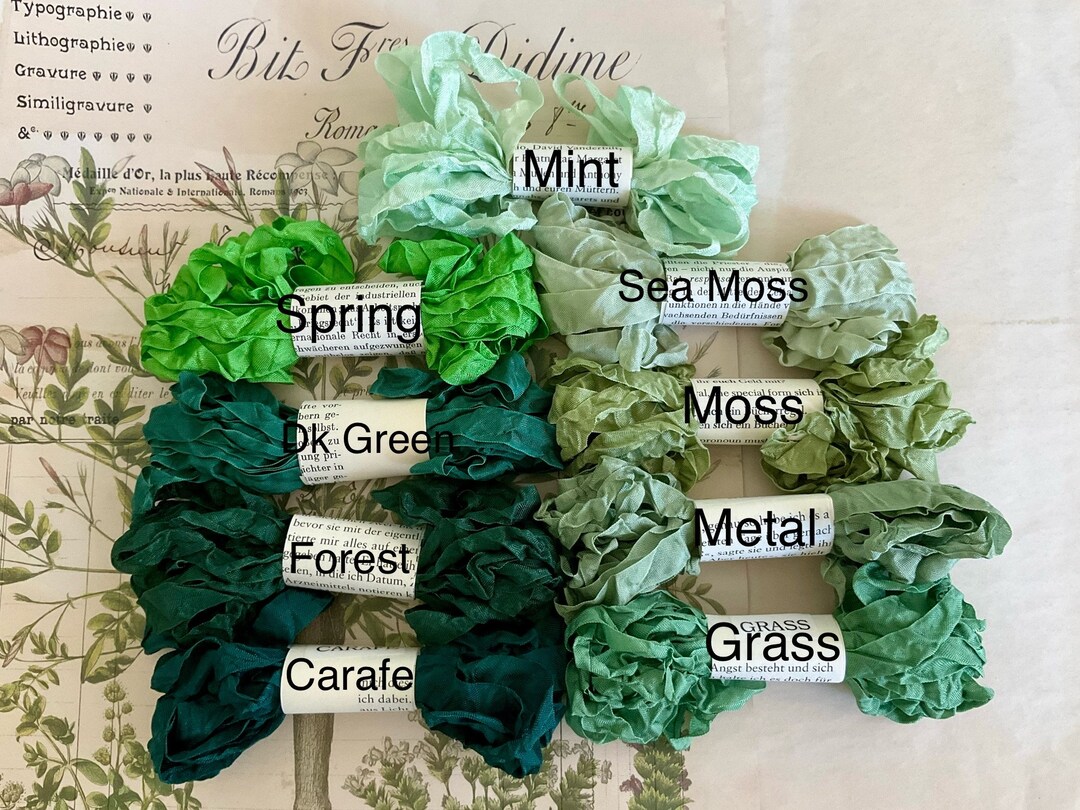 ASST GREEN Rayon Crinkle Ribbon Binding Shades of GREEN 5 Yards Each ...