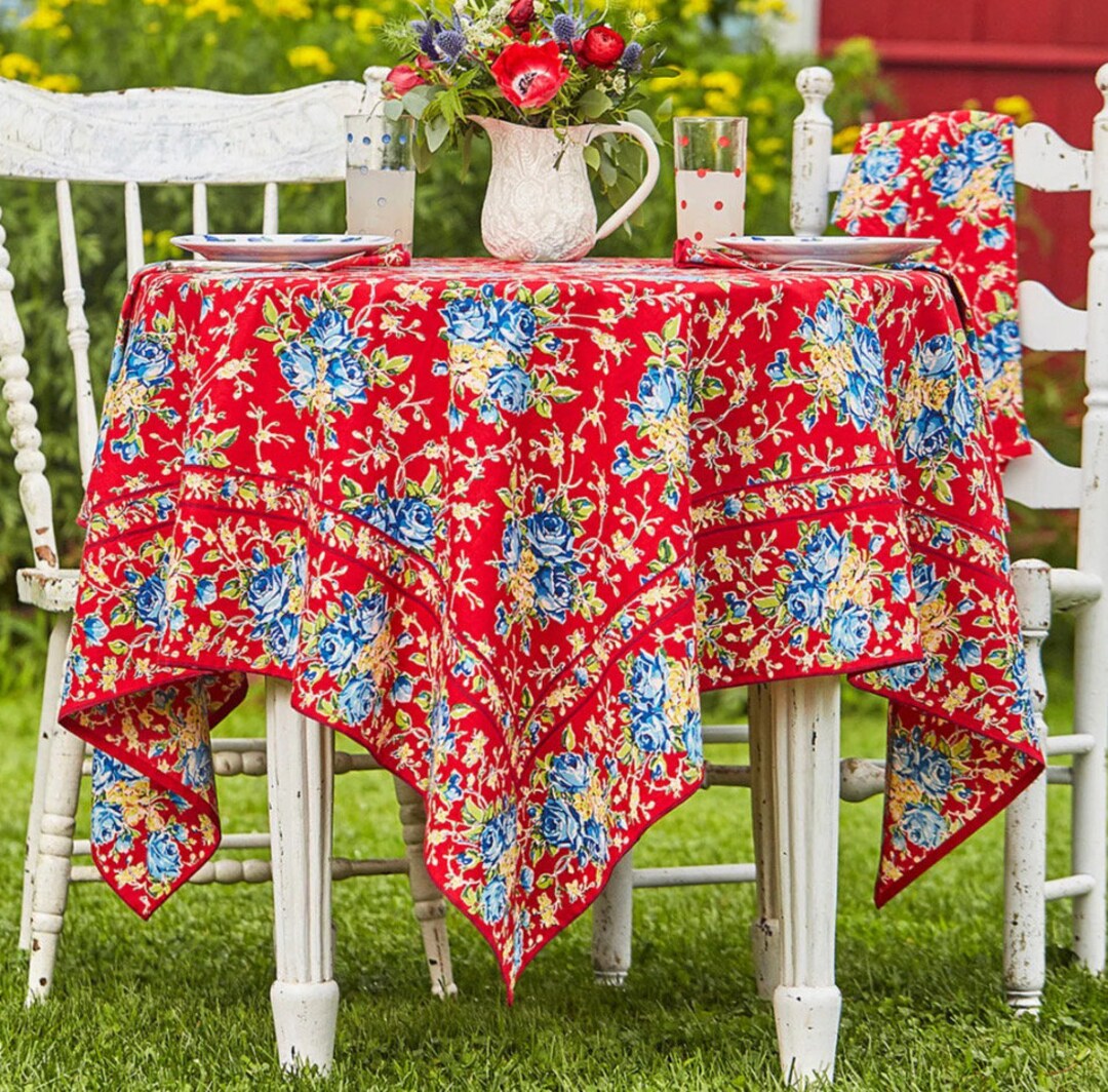 Viola Rose Red Tablecloth 54 X 54 Breakfast Cloth April Cornell - Etsy