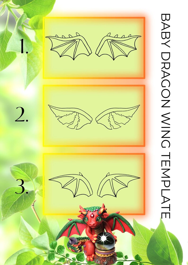 BABY DRAGON WING Templates X3- Polymer Clay Template and Diagram for ...