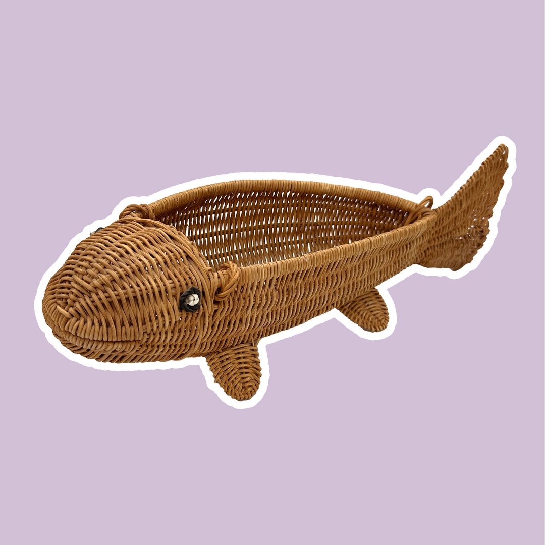 Vintage Bast Bowl Fish Rattan Hanging Basket Wicker Basket Willow Mid ...