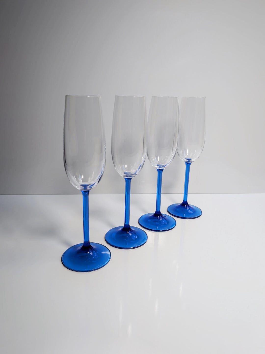 4 Vintage French Champagne Glasses Crystal Glass Blue Luminarc 80s Blue ...