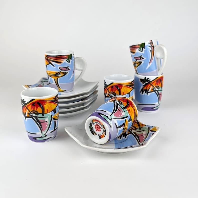 6x 90s Espresso Cups Postmodern Miami Vibes Italy Coffee Set 1990s ...