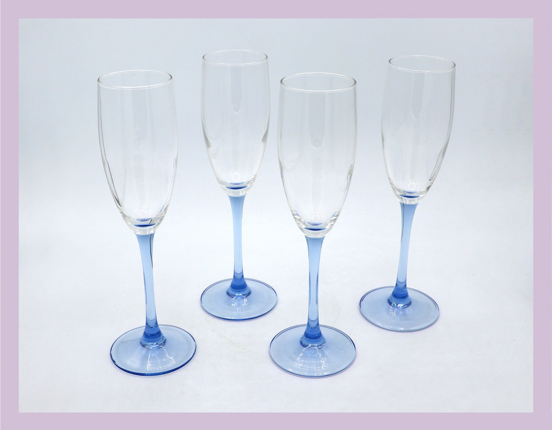 4 Vintage Luminarc Champagne Glasses 80s Blue Azure Light Blue Cup ...