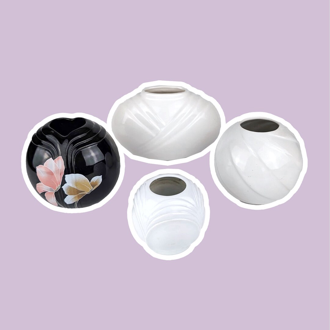 Vases Set 80s Art Deco Shell Vase Black White Miami Revival Vintage ...