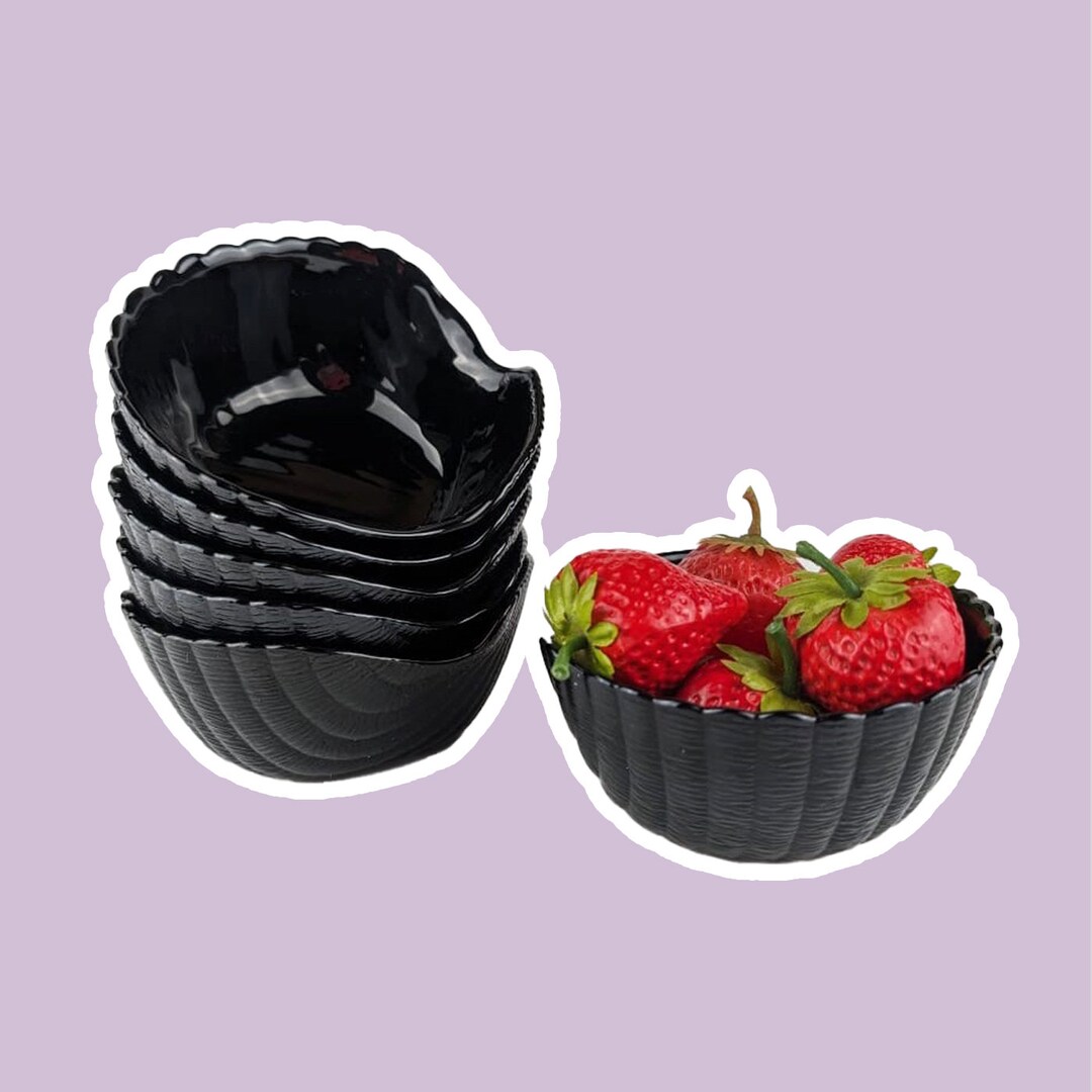 6 Vintage Shell Bowls Arcoroc Black Glass Bowl Dessert Shell Shape Bowl ...