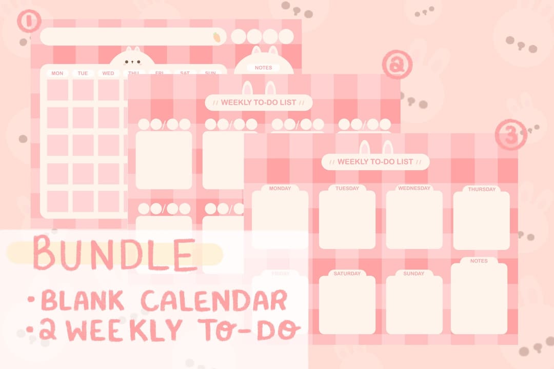 Printable Bunny-themed Planner Set | Cute Blank Calendar | Cute Weekly ...