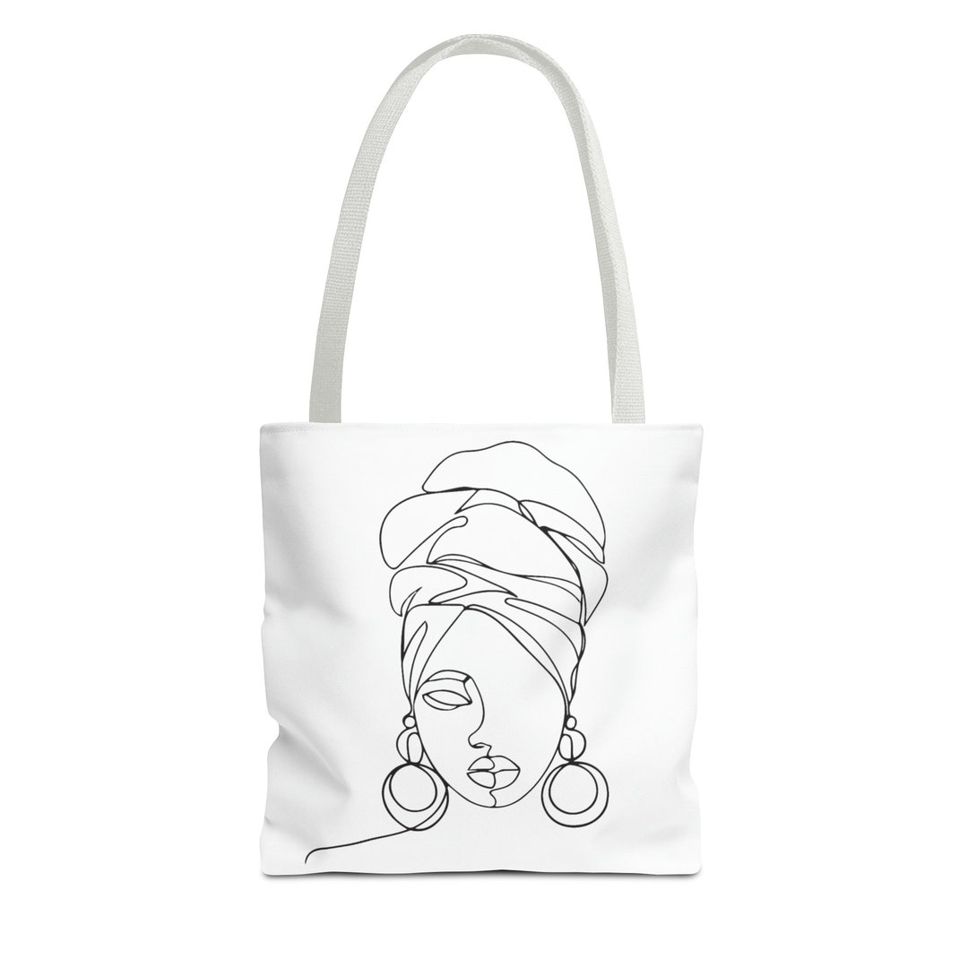 African Woman Line Art Tote Bag Shopping Tote Bag Grocery Abstract Face ...