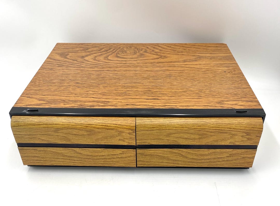 Vintage VHS Tape Holder Faux Wood Grain 2 Drawer Cabinet Storage Case ...