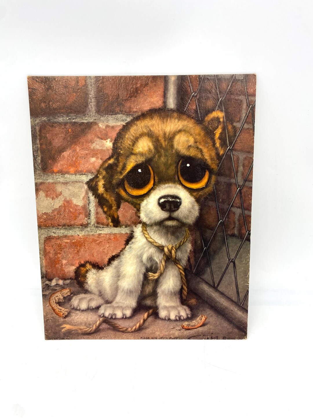 Vintage Big Eyes GIG Sad Pitty Puppy Dog Art LITHO Picture 10x8" 1970 ...