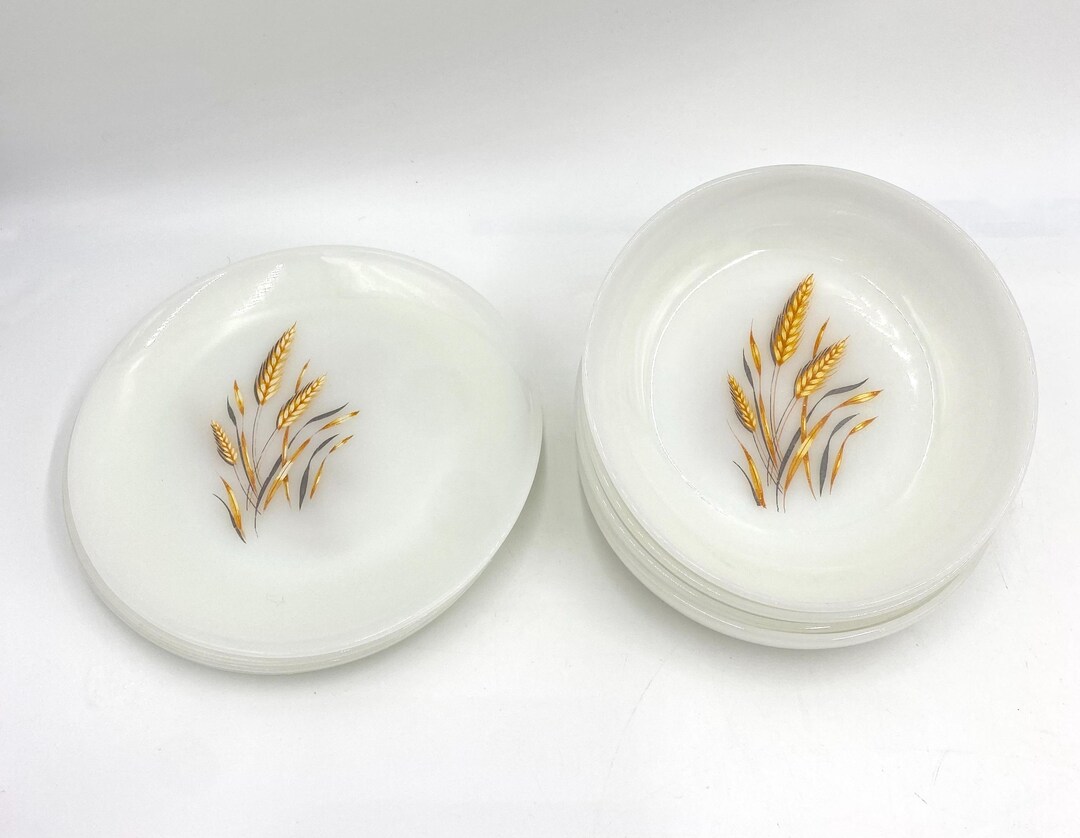 Vintage Anchor Hocking Fire King Wheat Pattern Bowls and Bread Plates ...