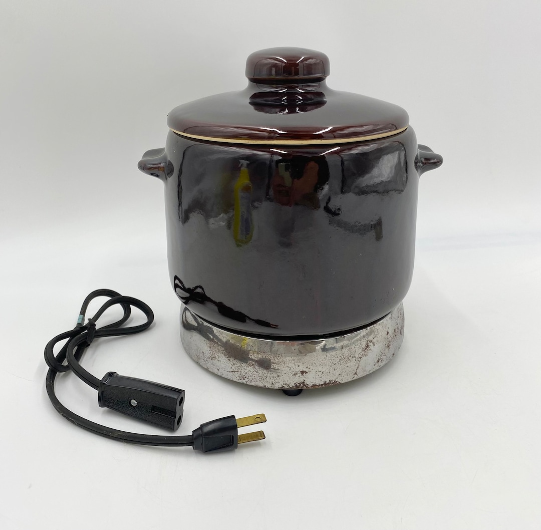 Vintage West Bend Bean Pot With Lid & Heat-rite Warmer Brown Stoneware ...