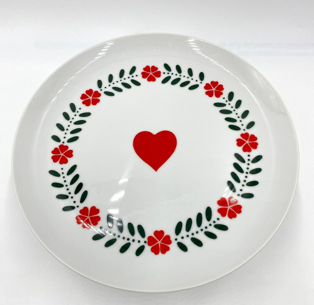 Vtg Lillian Vernon Cake Stand Plate 1984 Hearts & Flowers Scandinavian ...