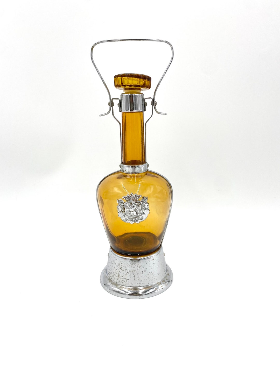Vintage Decanter Liquor Bottle Wind up Music How Dry I Am Amber Glass ...