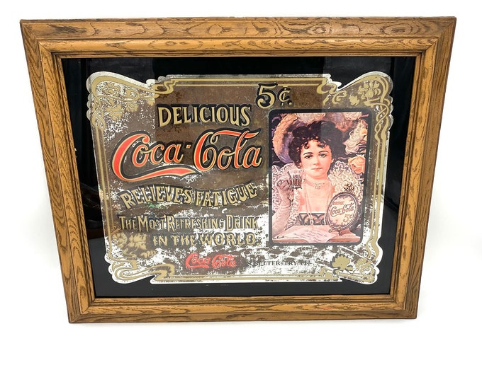 Vintage Large Coca Cola Mirror Ad Sign Delicious Relieves Fatigue 20x23 ...