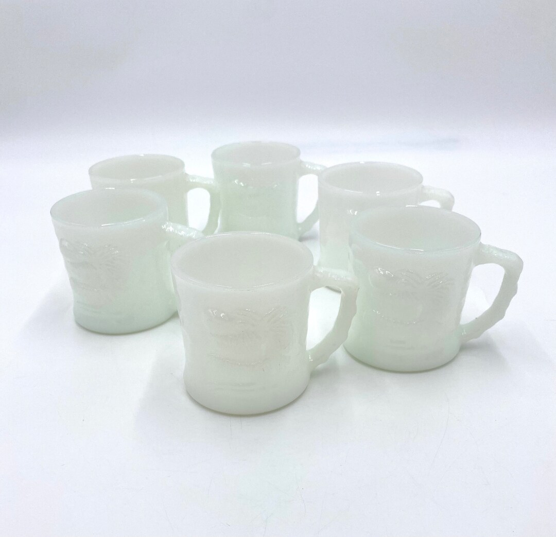 Vintage Coffee Mugs BC Comic GROG Caveman White Milk Glass, Set of 6 ...